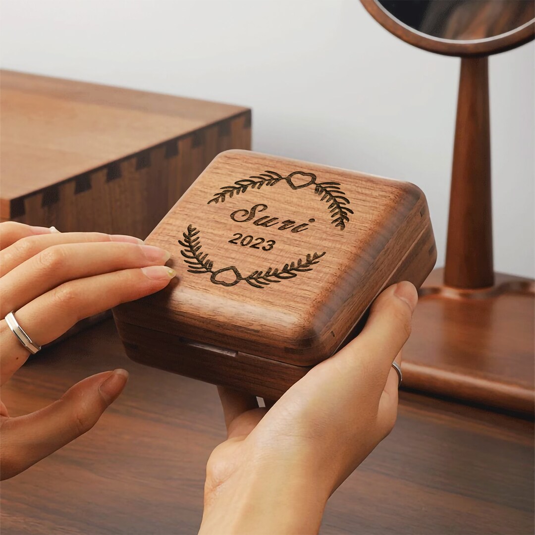 Custom Natural Walnut Wood Jewelry Box • Solid Wood Bracelet Necklace ...