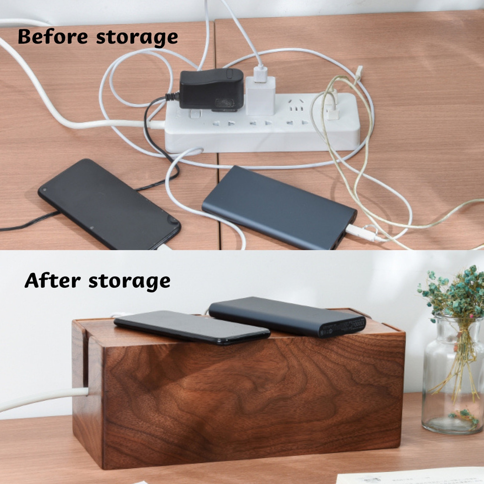 Handmade Wooden Cable Management Box Walnut Cable Storage Box Charger ...