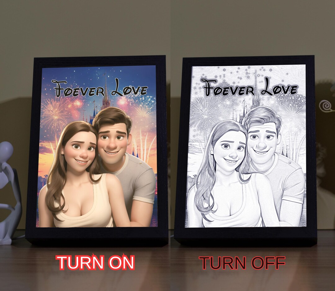 Custom Pixar Style Cartoon Portrait, Wall Art Frame Light, the ...