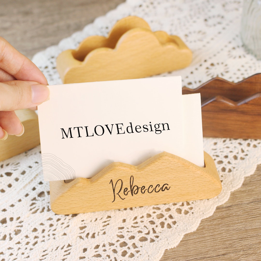 Custom Wood Desktop Business Card Holder Office Desktop Card Storage ...