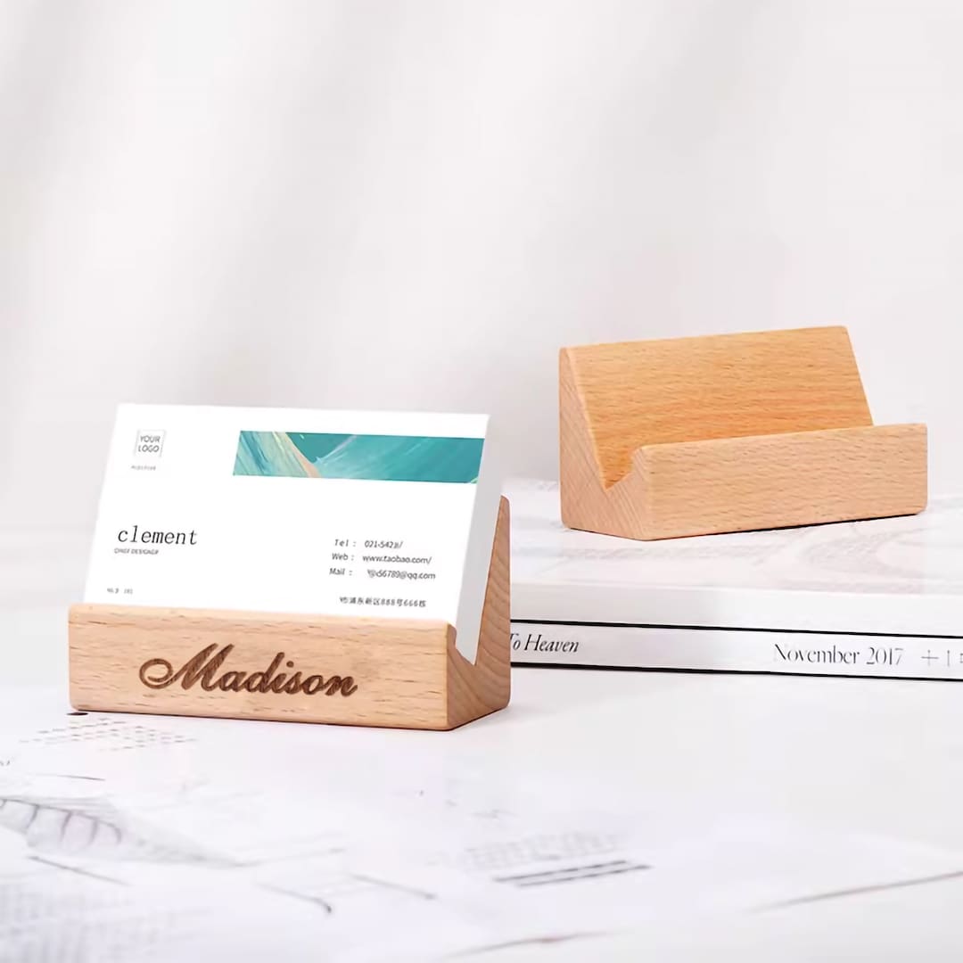 Custom Wood Desktop Business Card Holder • Office Desktop Card Storage ...