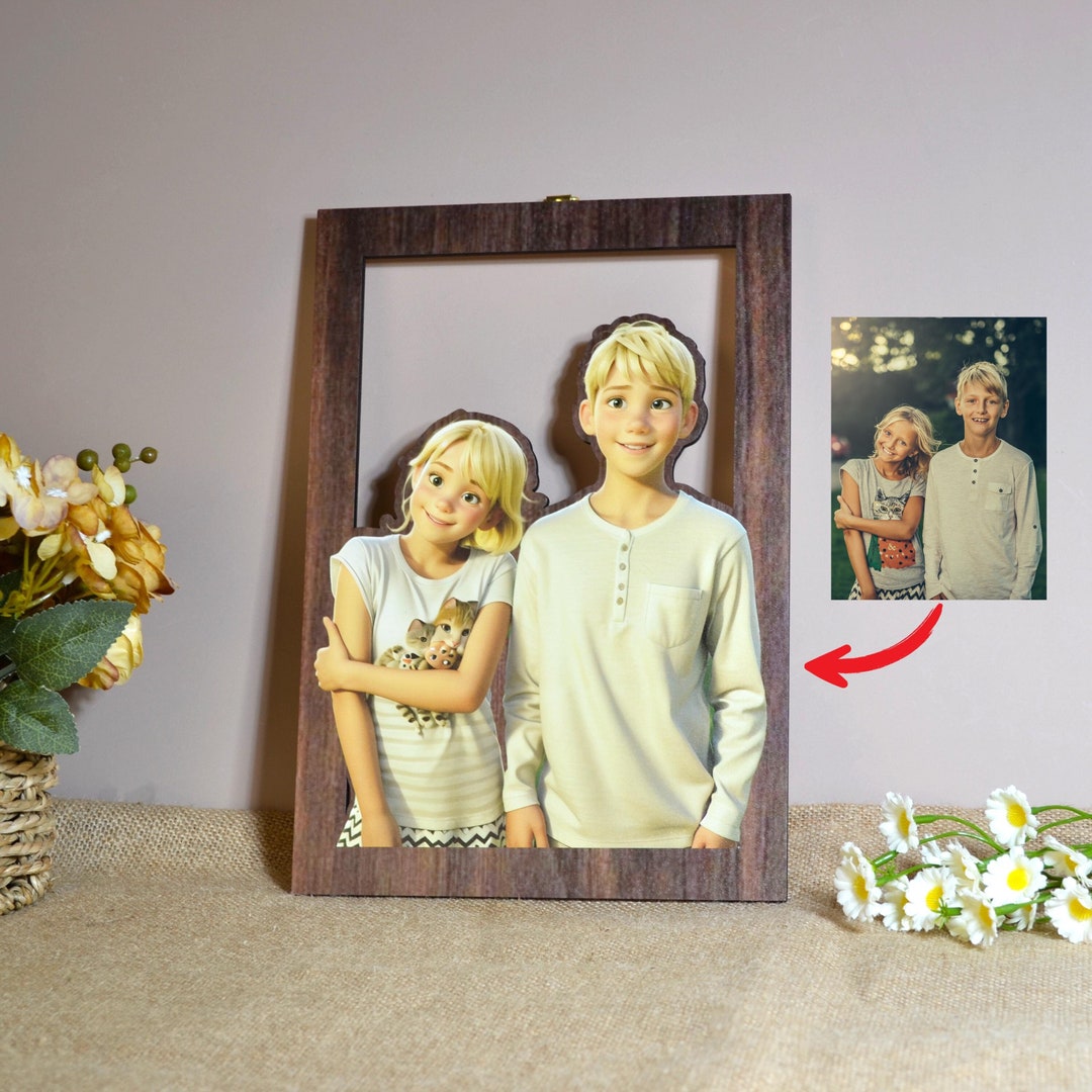 Custom Pixar Style Portrait Photos Frame, Cartoon Couple Portrait ...