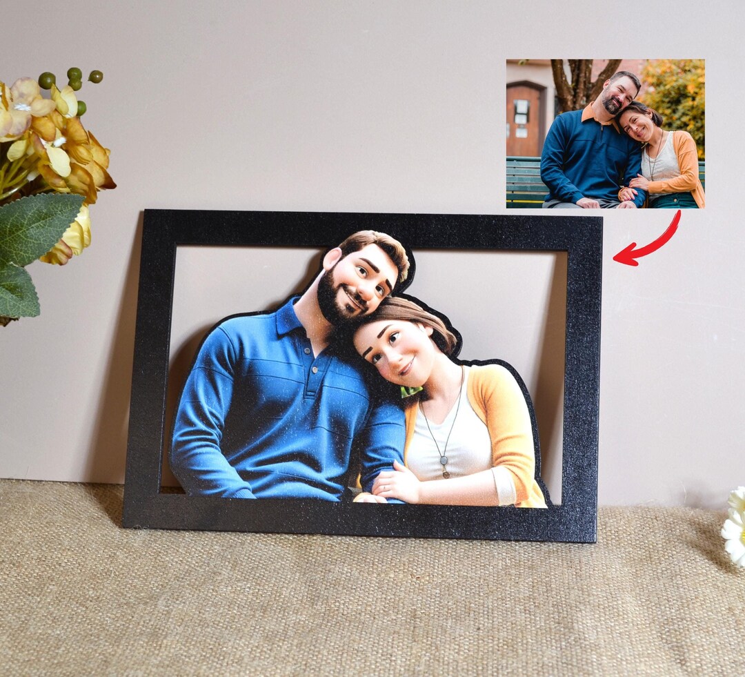 Custom Pixar Style Portrait Photos Frame, Cartoon Couple Portrait ...