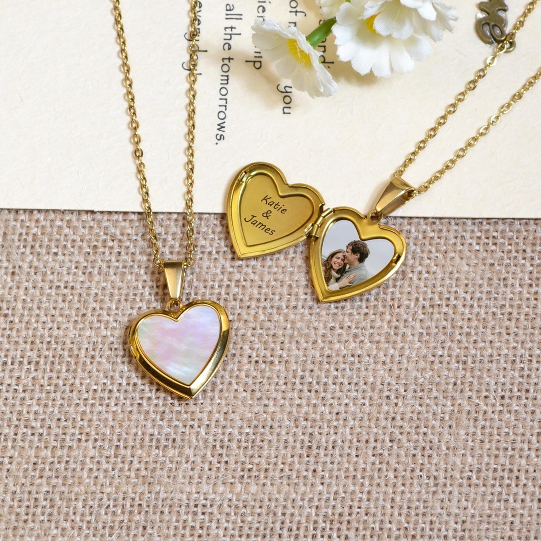 Heart Locket Necklace With Photo, Personalized Seashell Pendant ...
