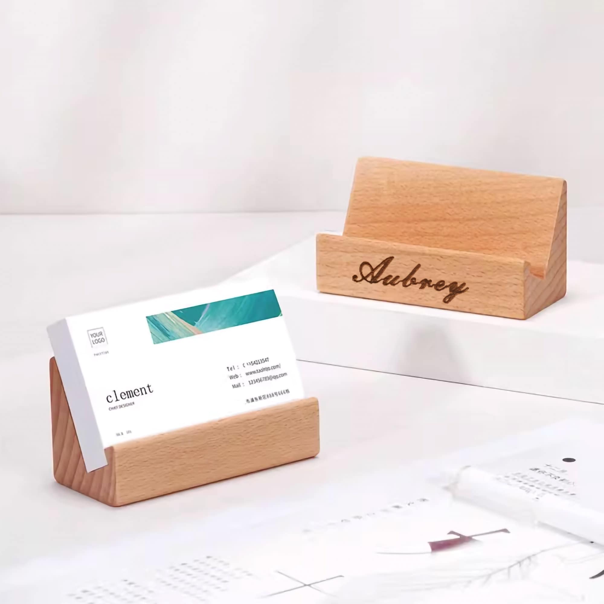 Custom Wood Desktop Business Card Holder • Office Desktop Card Storage ...