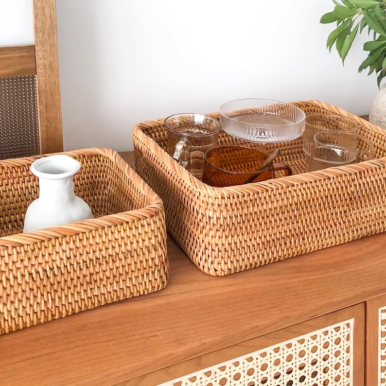 Handmade Rectangular Woven Rattan Storage Basket Woven - Etsy