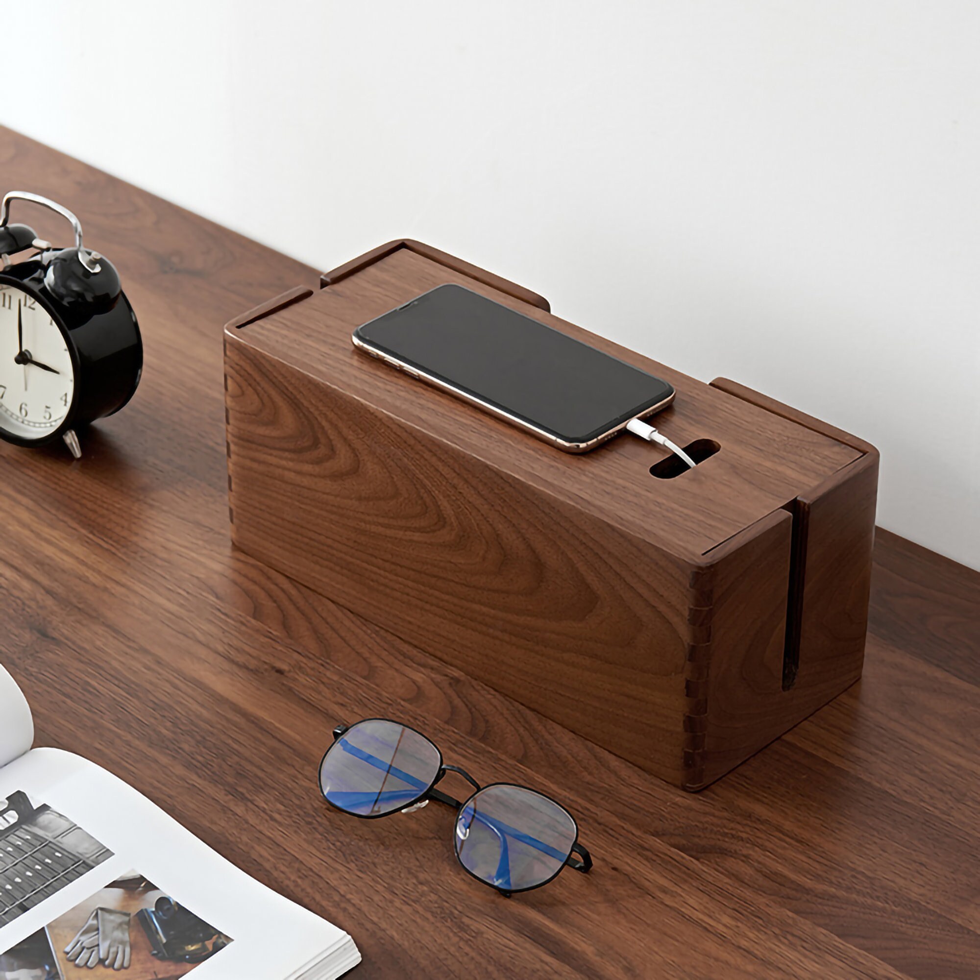 Handmade Wooden Cable Management Box Walnut Cable Storage - Etsy