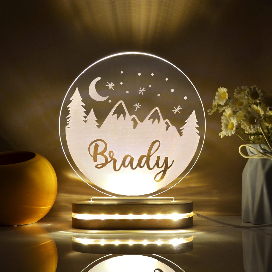 Custom Mountains Name Night Light, Personalized Bedroom LED Cloud Decor ...