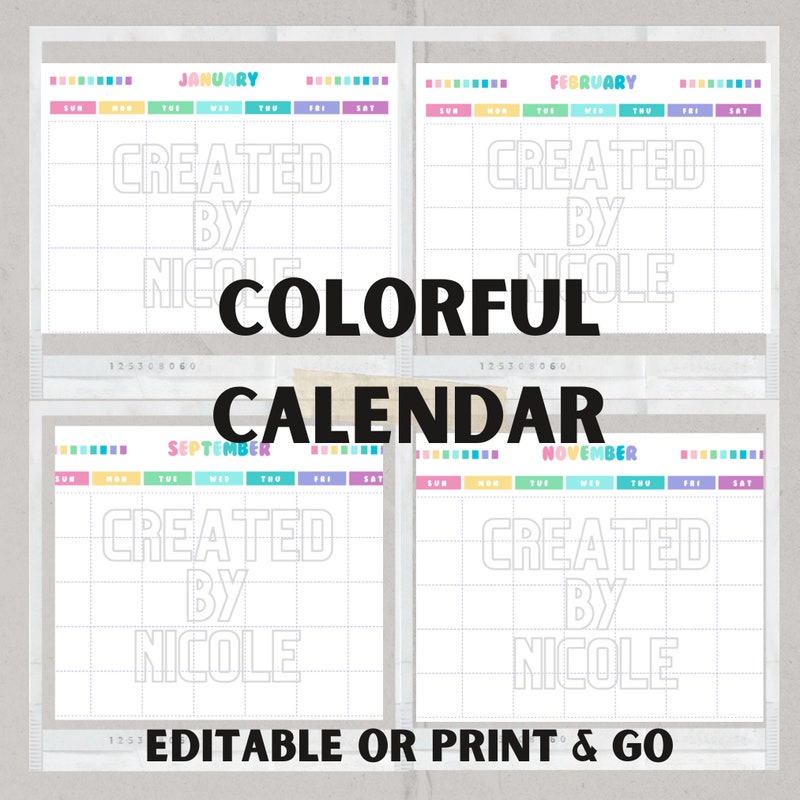 Colorful Calendar - Etsy