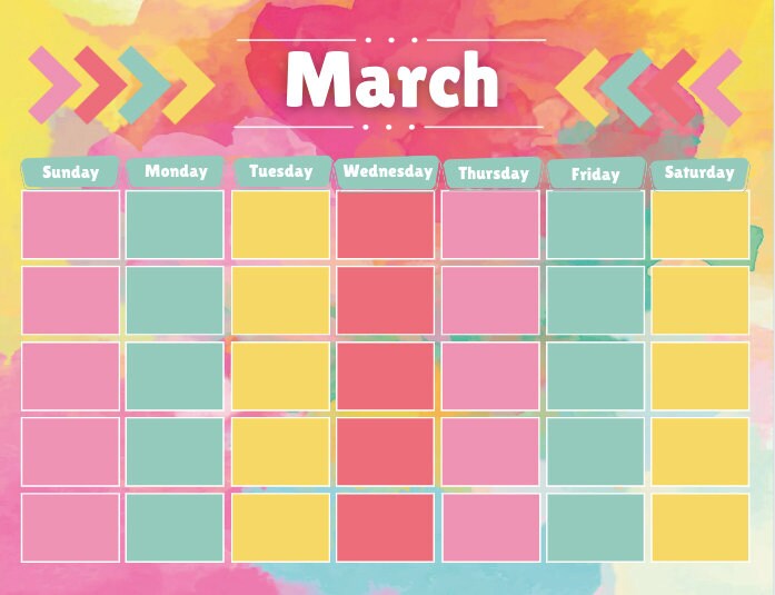 Watercolor Calendar - Digital File - Editable or Print & Go - Etsy