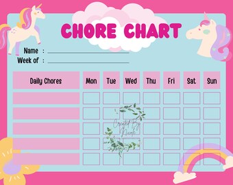 Unicorn Printable Chores Chart, Chore Chart for Kids, Kids Chore Chart ...