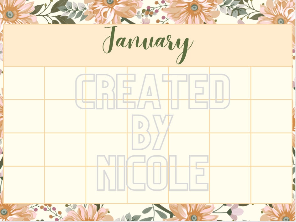 Floral Yearly Calendar - Editable/print and Go - Etsy