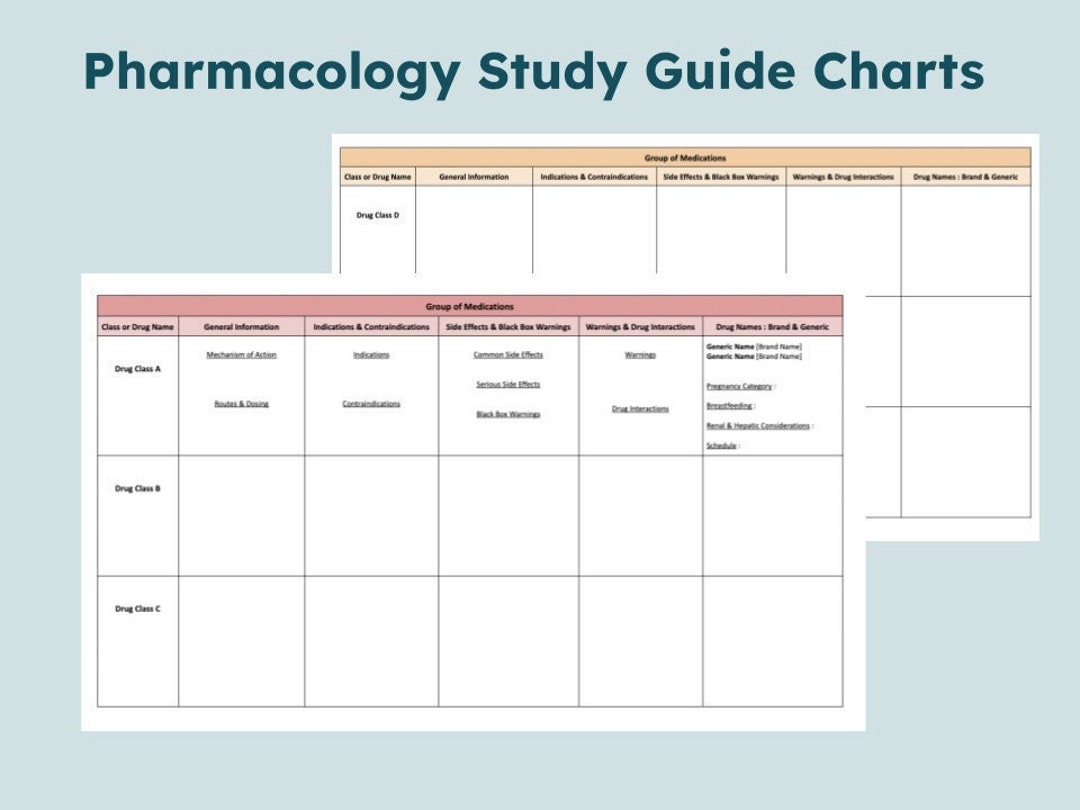 Blank Pharmacology Study Guide Charts - Etsy