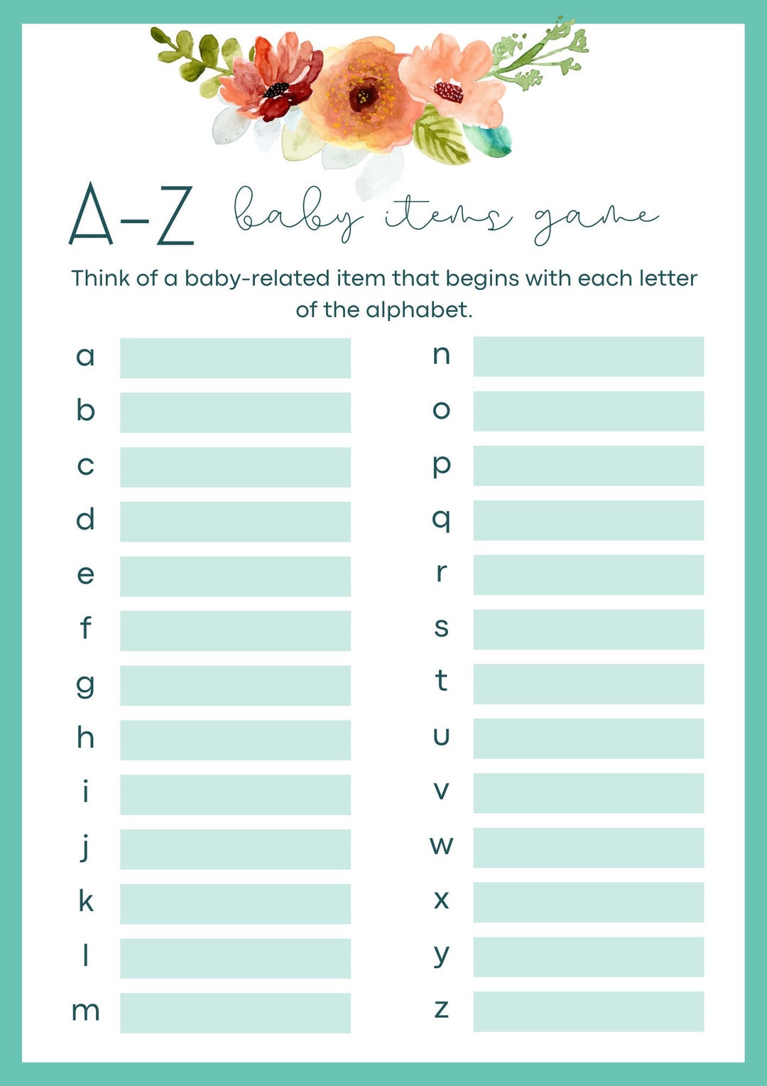 Baby Alphabet Game Baby Shower Game Printable Baby Shower Etsy Baby Alphabet Game Baby Shower Game Printable Baby Shower Etsy