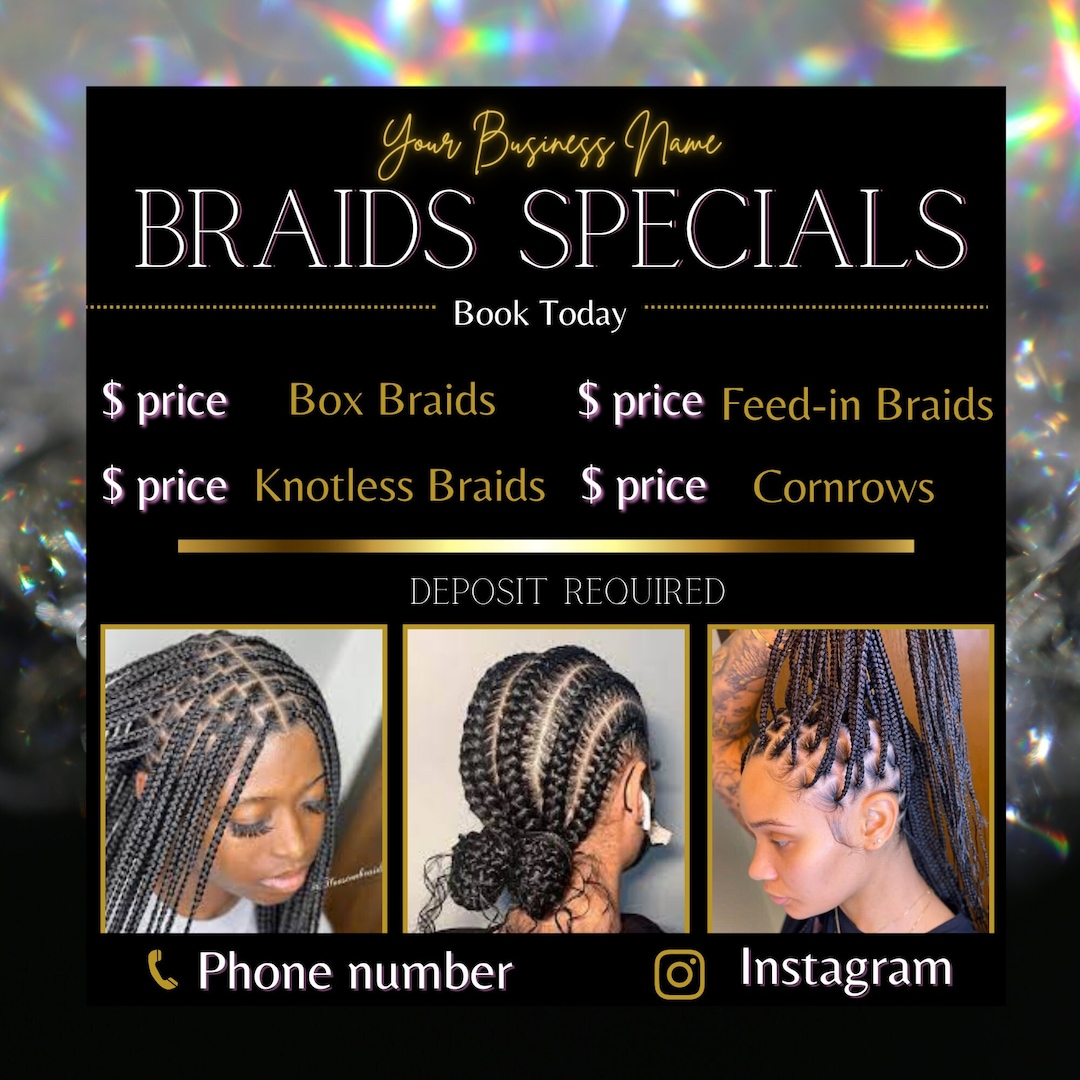 Braids Special Flyer, Canva Template, Hairstylist Flyer - Etsy