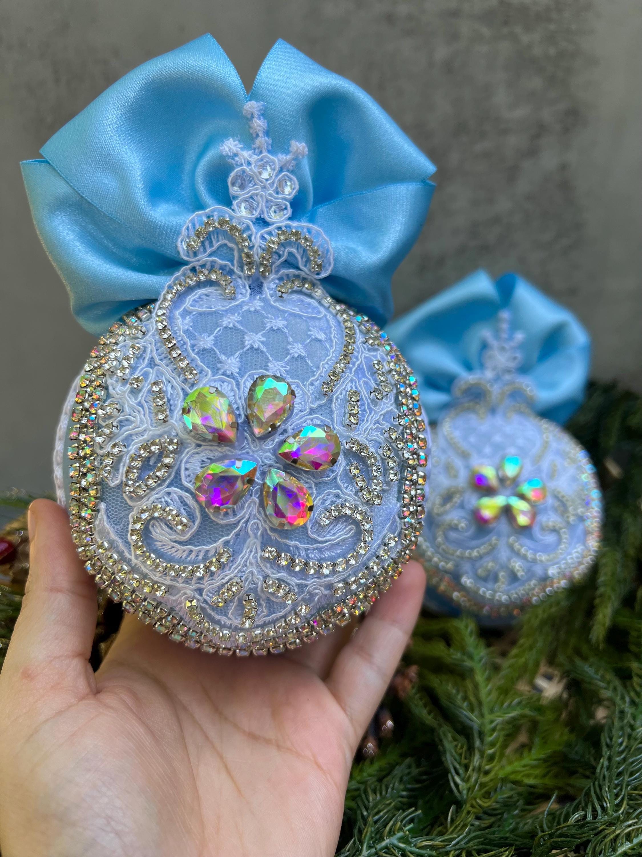 Blue Velvet Christmas Ornaments | Sparkling Winter Wonderland Decor ...