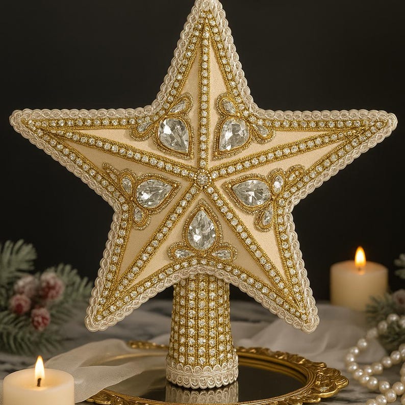 Luxury Gold Star Tree Topper | Handmade Jeweled Christmas Tree Topper ...