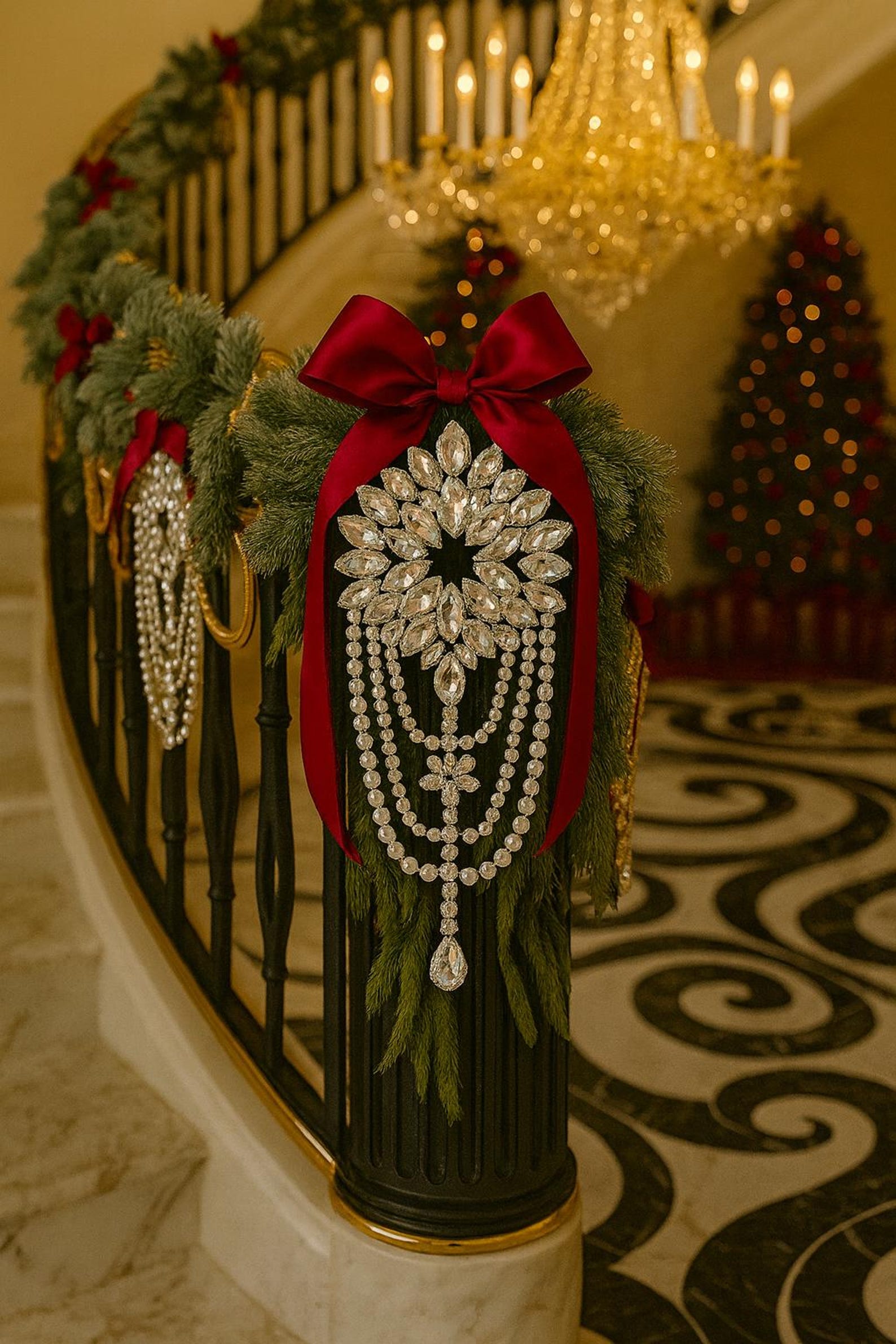 Christmas Staircase Swag | Jeweled Door Swag | Christmas Swag for ...