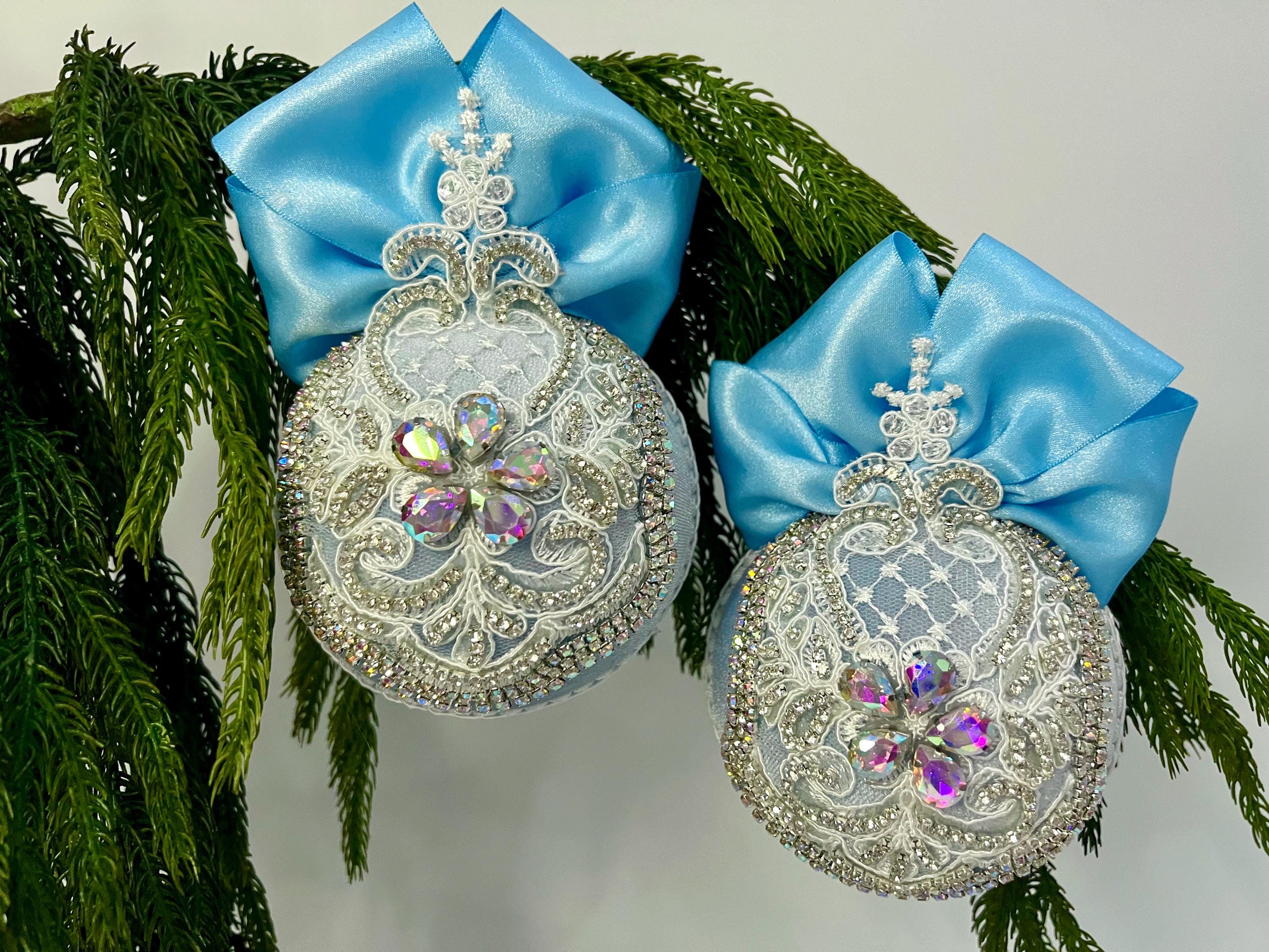 Blue Velvet Christmas Ornaments | Sparkling Winter Wonderland Decor ...