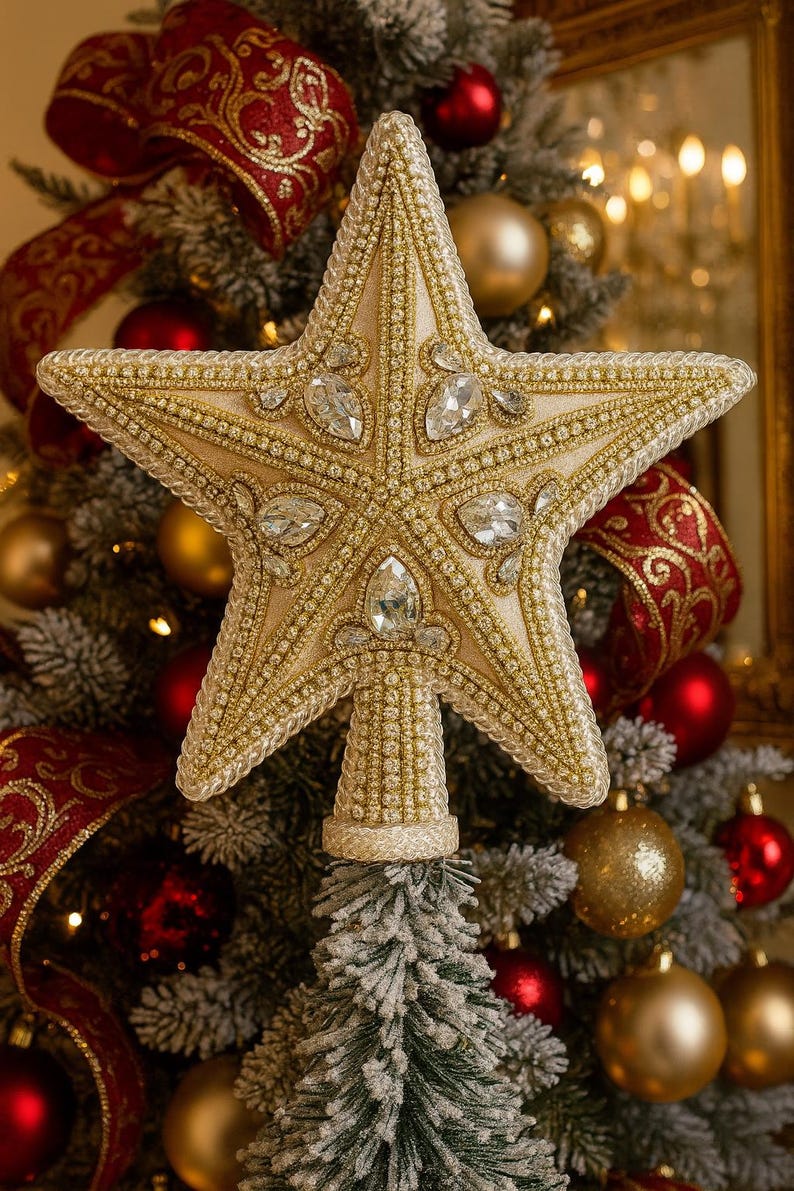 Luxury Gold Star Tree Topper | Handmade Jeweled Christmas Tree Topper ...