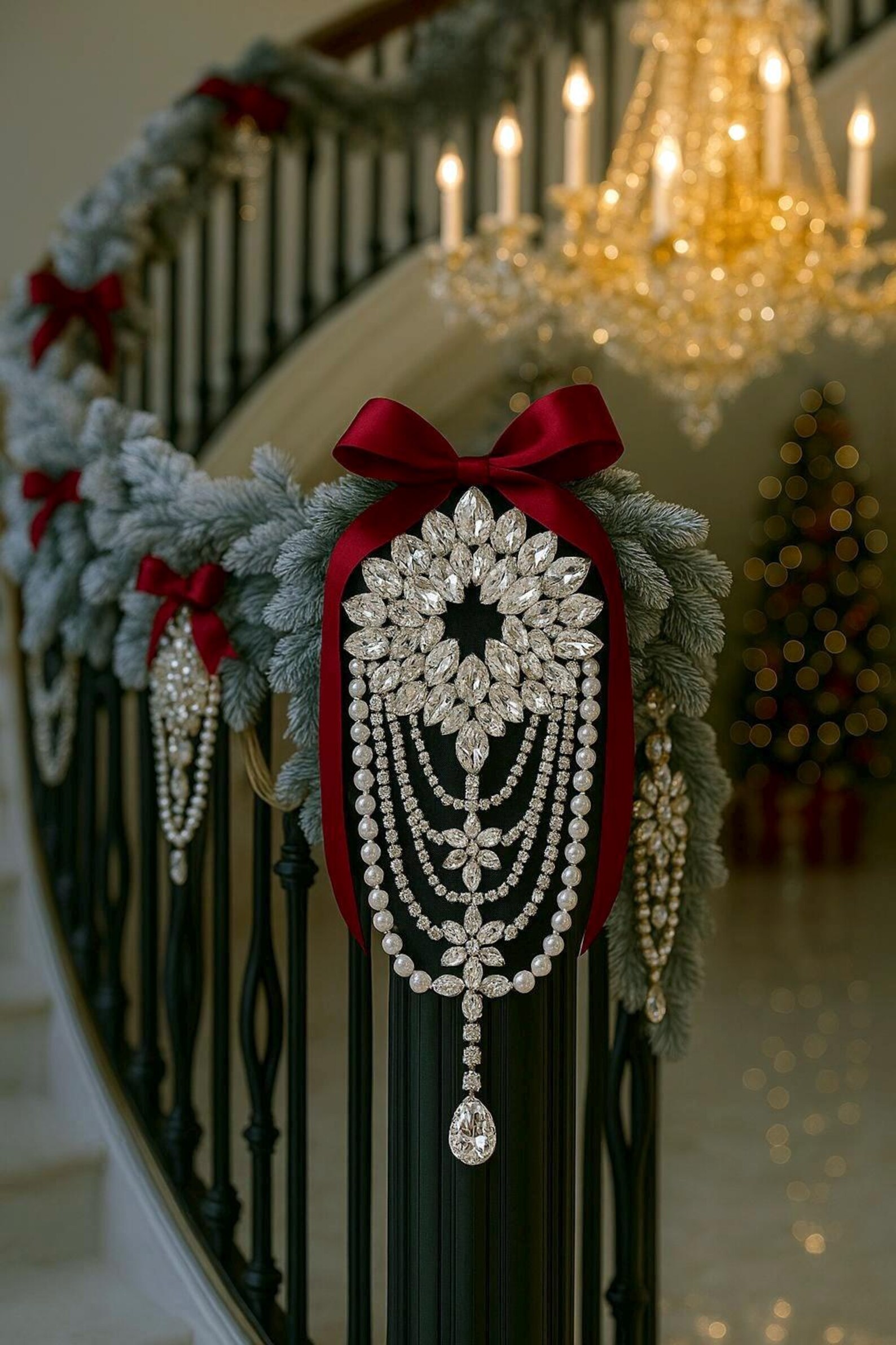 Christmas Staircase Swag | Jeweled Door Swag | Christmas Swag for ...