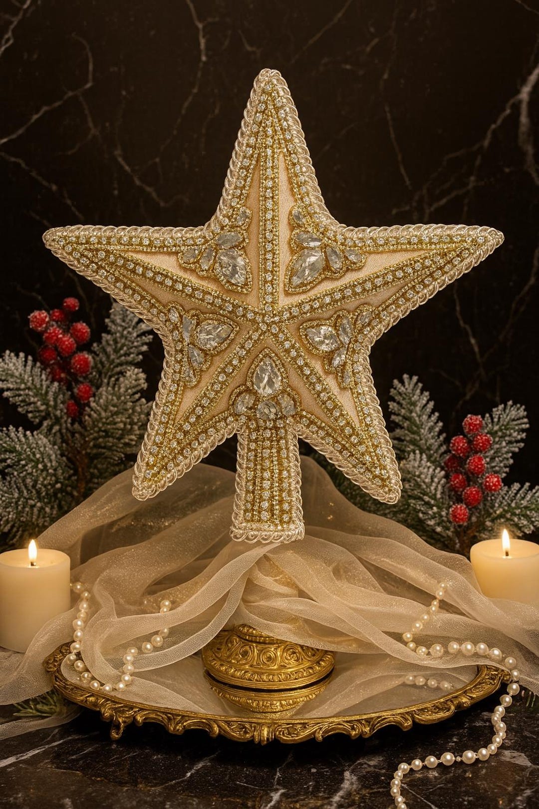 Luxury Gold Star Tree Topper | Handmade Jeweled Christmas Tree Topper ...