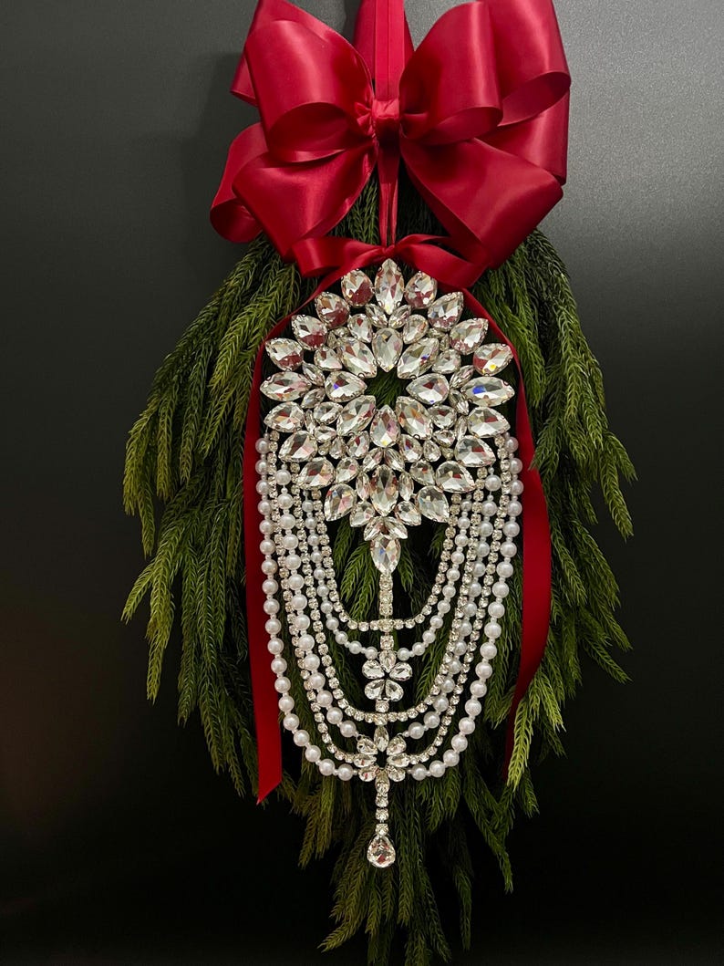 Christmas Staircase Swag | Jeweled Door Swag | Christmas Swag for ...