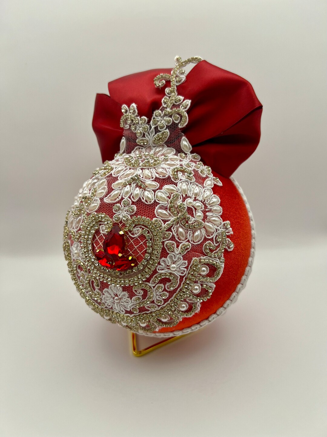 Red Christmas Tree Ball XXL 7 Inch Gift for Grandma Wife Handmade Jumbo ...