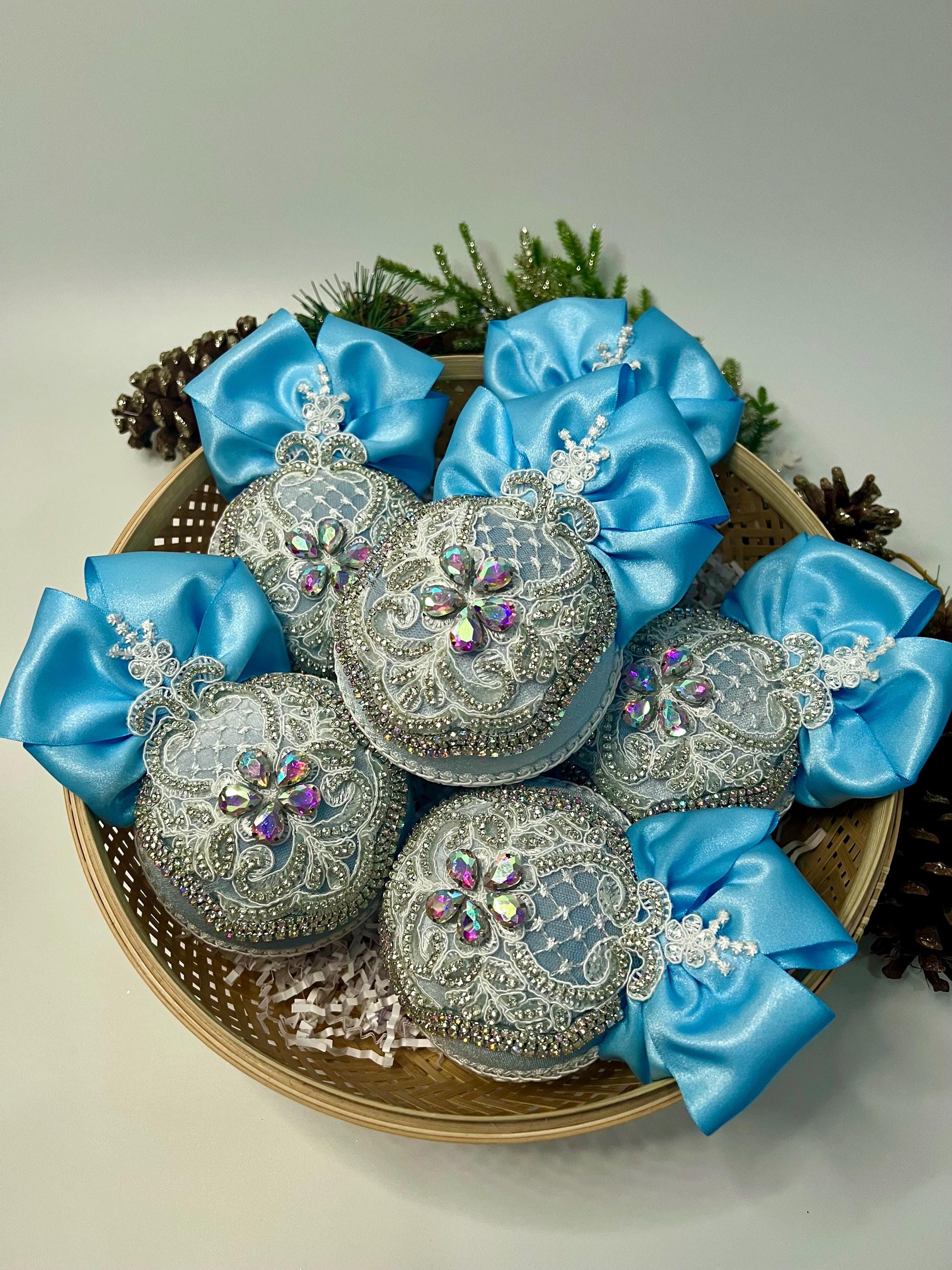 Blue Velvet Christmas Ornaments | Sparkling Winter Wonderland Decor ...
