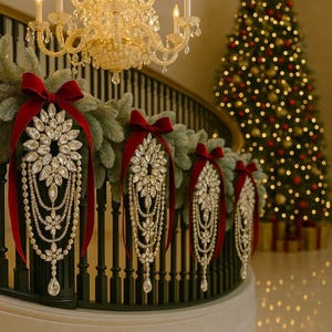 Christmas Staircase Swag | Jeweled Door Swag | Christmas Swag for ...