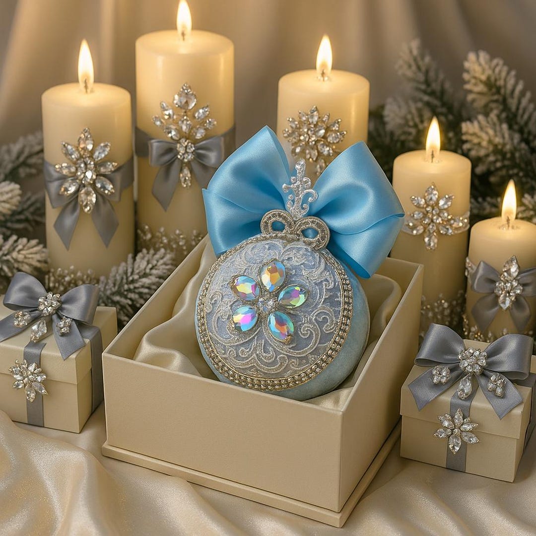 Blue Velvet Christmas Ornaments | Sparkling Winter Wonderland Decor ...