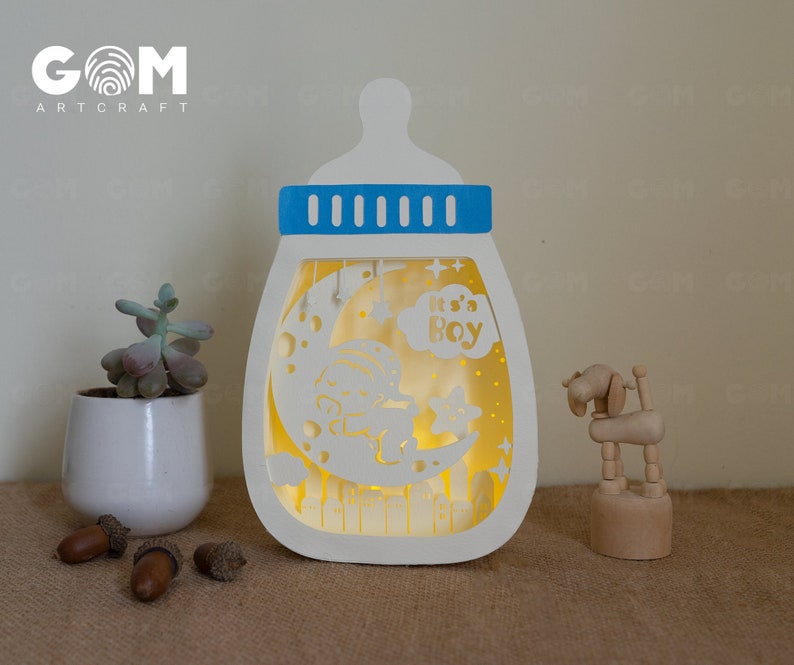 Baby Boy Bottle Shadow Box SVG Paper Cut Template Light - Etsy