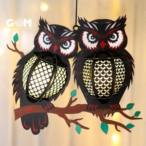 Owl Couple Lantern Template SVG, PDF - Owl Paper Lantern for Halloween ...