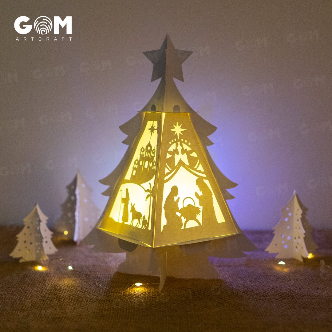 Nativity Christmas Tree Lantern Template – SVG, Paper Cutting (digital ...