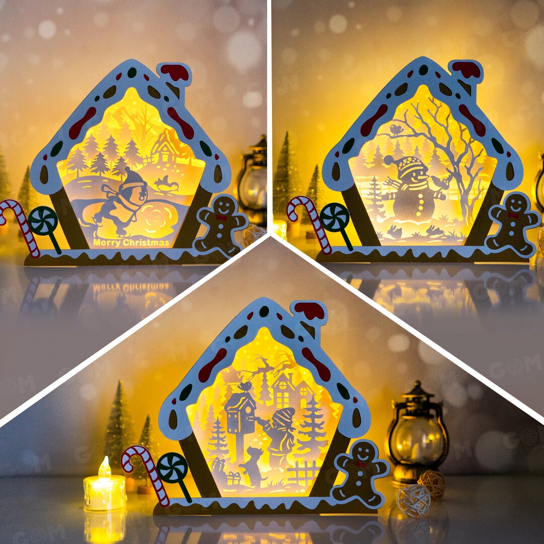 Pack 3 Candy House Shadow Box SVG - DIY Lightbox Christmas Ornaments ...
