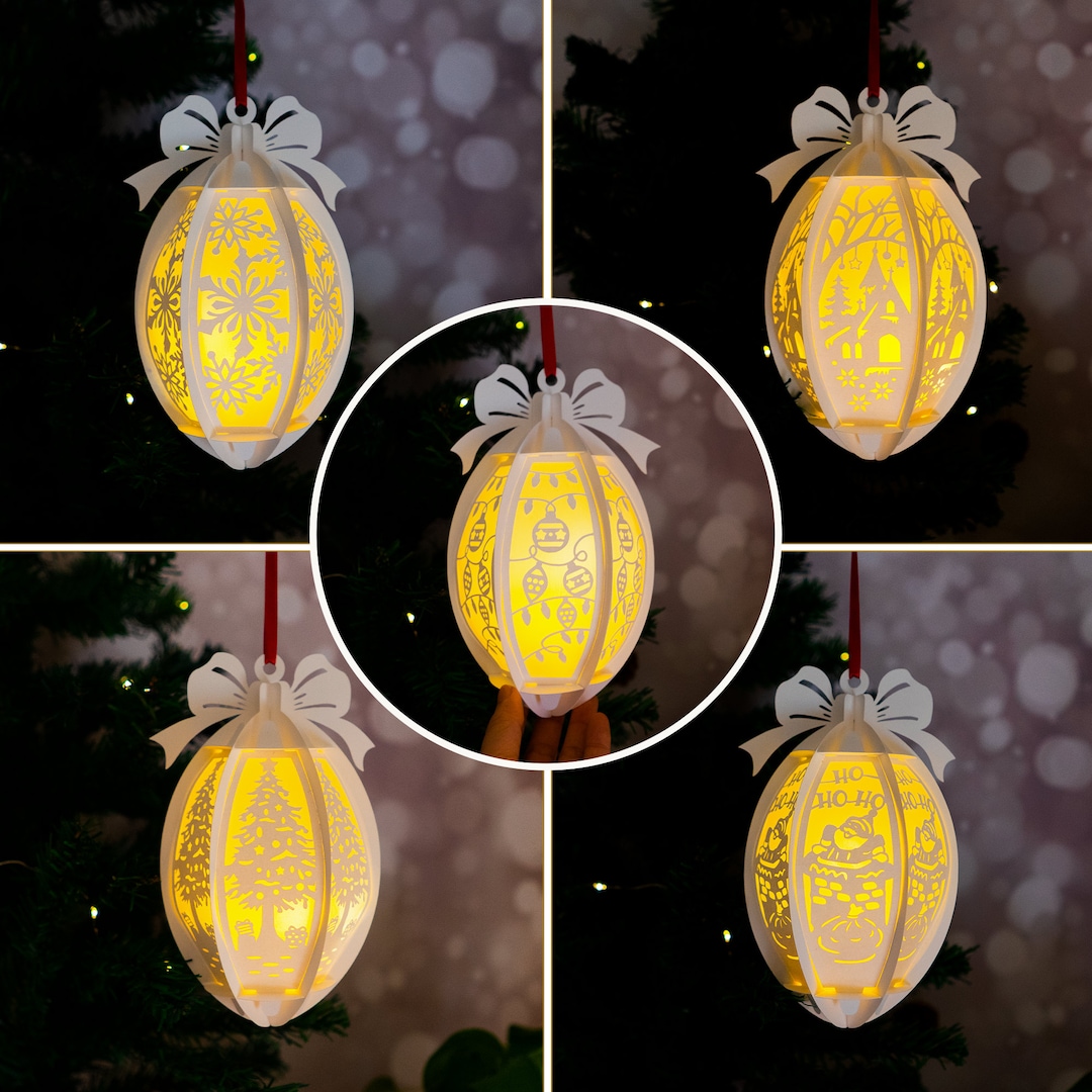 Set 5 Hanging Christmas Ball SVG - Christmas Ball Template - Paper Cut ...