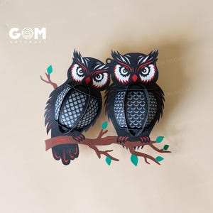 Owl Couple Lantern Template SVG, PDF - Owl Paper Lantern for Halloween ...