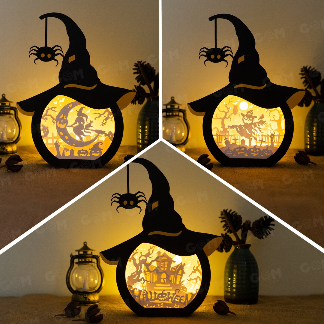 Pack 3 Shadow Box Halloween Template - Pumpkin Lantern Template ...
