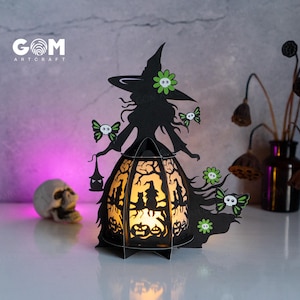 Set 3 Witch Lantern Template - DIY Halloween Lantern Paper Cut - Witch ...