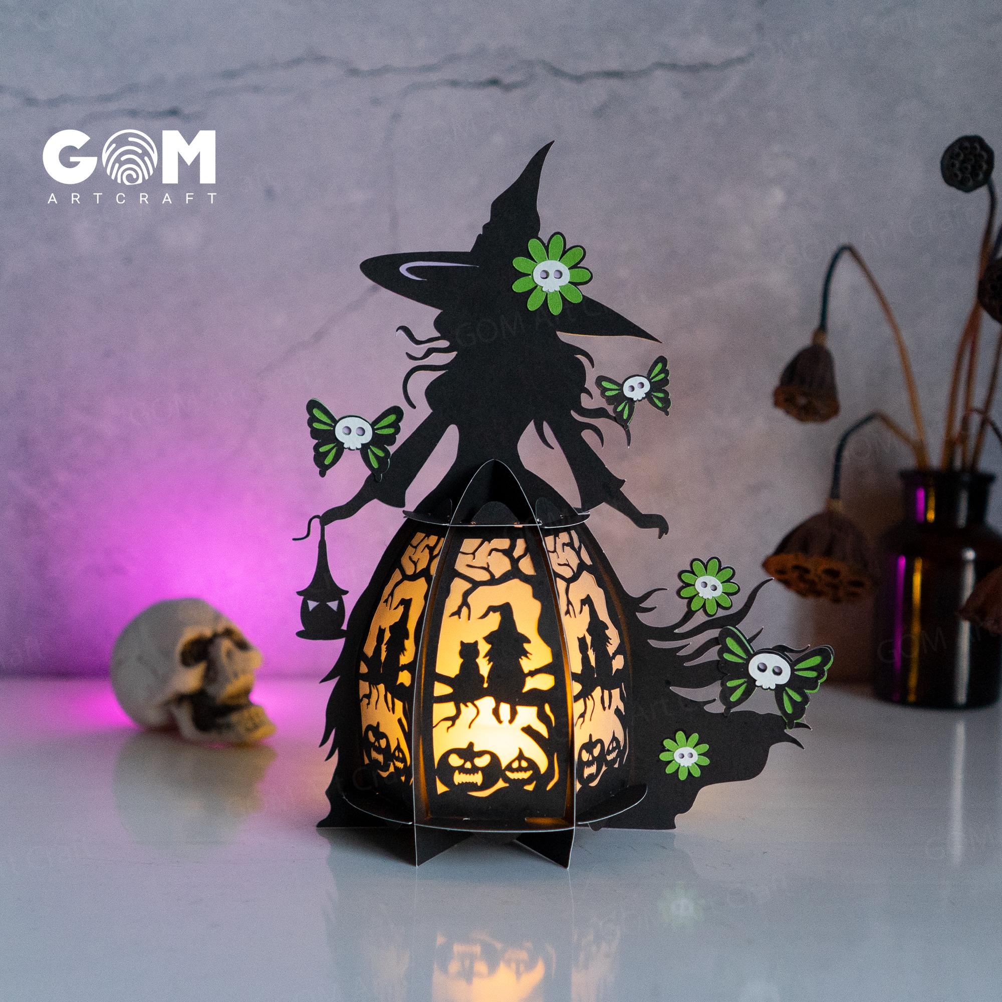Set 3 Witch Lantern Template - DIY Halloween Lantern Paper Cut - Witch ...