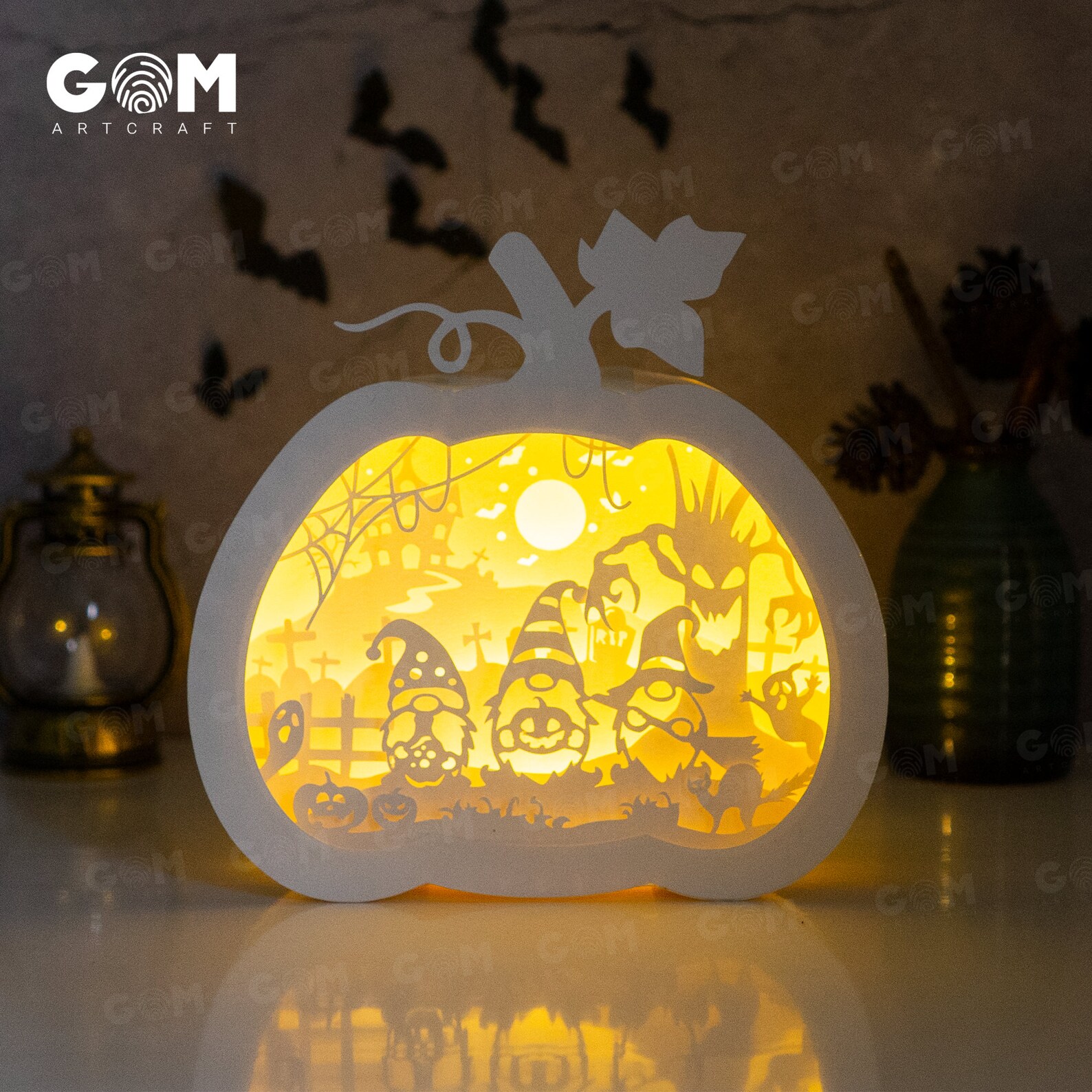 Pumpkin Shadow Box Template - Gnomes Pumpkin Shadow Box SVG - Halloween ...