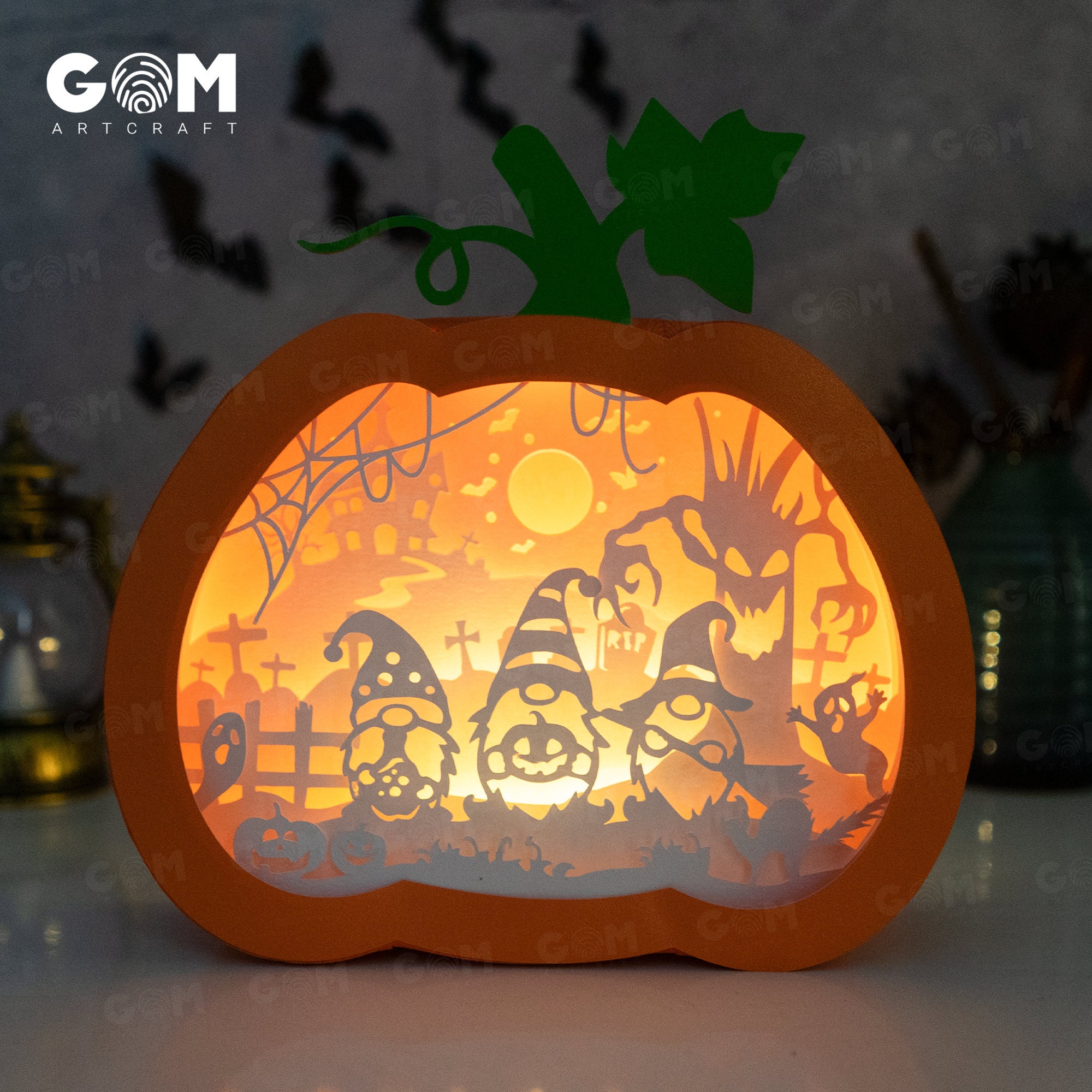 Pumpkin Shadow Box Template - Gnomes Pumpkin Shadow Box SVG - Halloween ...
