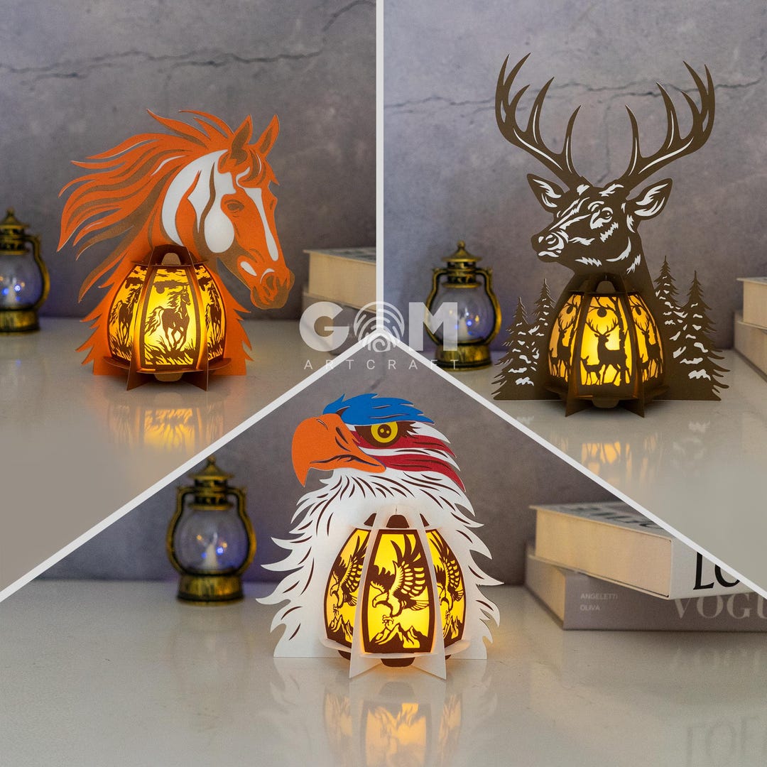 Eagle, Deer, Horse Lantern SVG, Paper Cutting Lamp (PDF) - Etsy