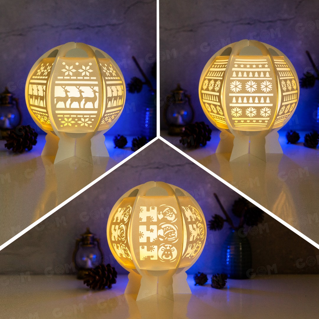 Pack 3 Snowball Lantern SVG - Merry Christmas DIY Paper Lanterns - Xmas ...