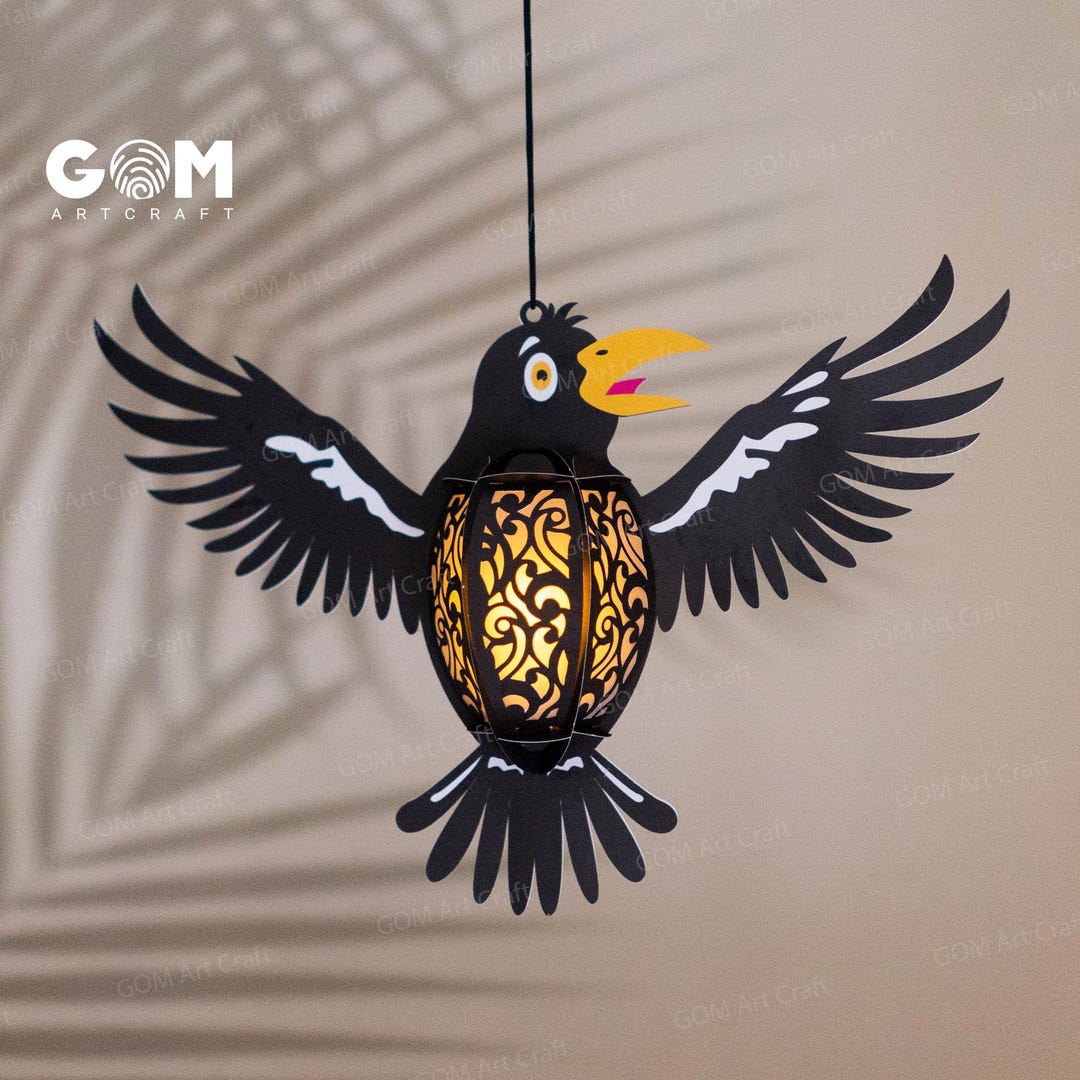 Crow Lantern SVG Crow Halloween Paper Cutting Template DIY Crow ...