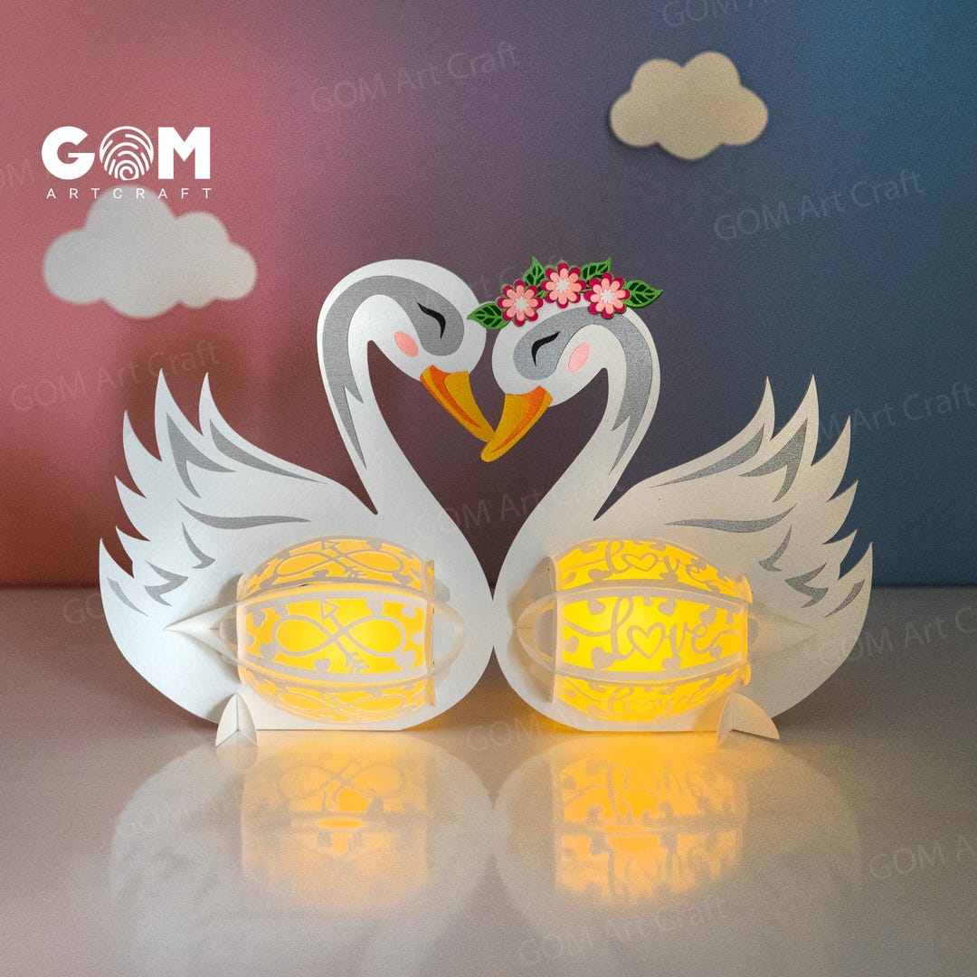 Swan Couple Lantern Template SVG, DIY Lantern Valentine's Day Ornaments ...