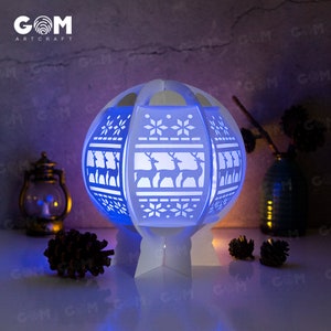 Snowball Lantern SVG Deer Motif Lantern Template Merry Christmas DIY ...