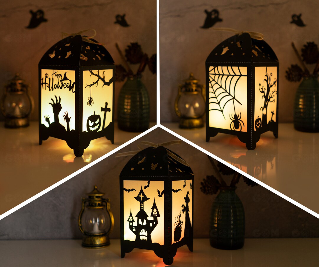 Combo 3 Happy Halloween Lantern Template Paper Cut Light Box SVG File ...