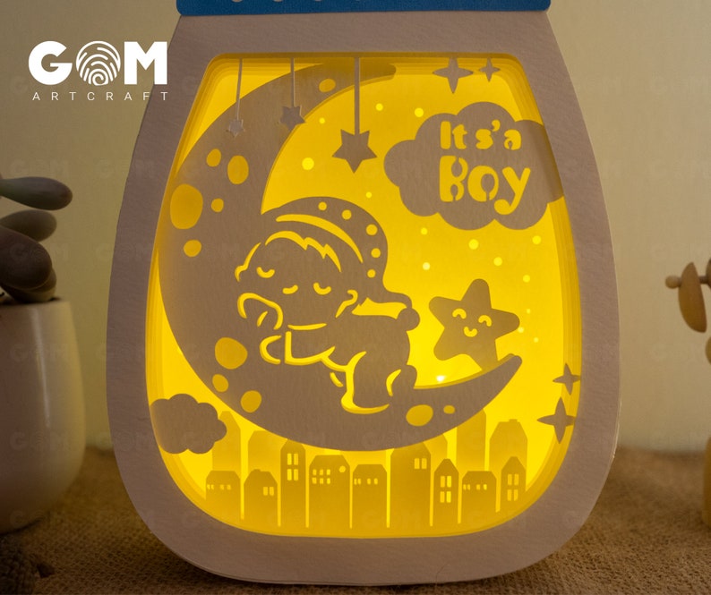 Baby Boy Bottle Shadow Box SVG - Paper Cut Template - Light Box SVG ...