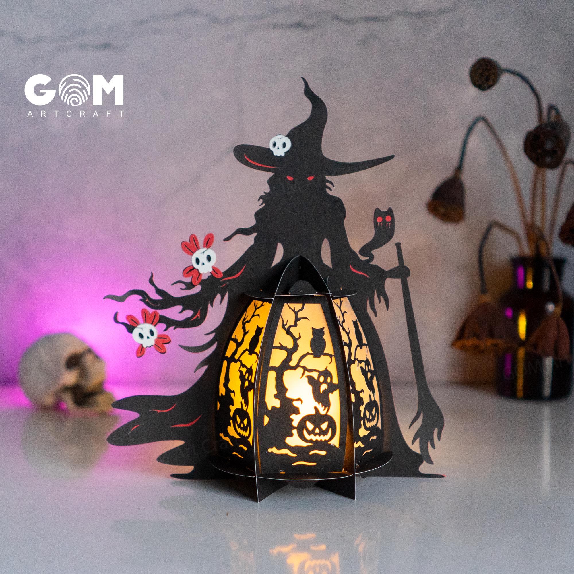 Set 3 Witch Lantern Template - DIY Halloween Lantern Paper Cut - Witch ...